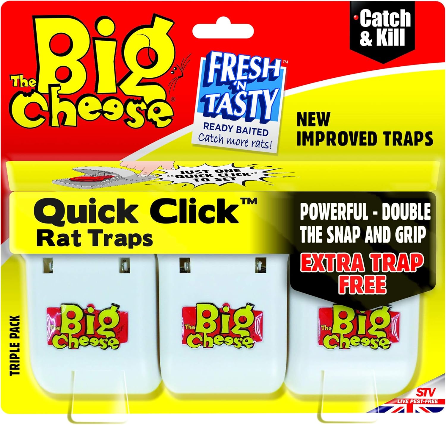 The Big Cheese Quick Click Rat Traps, 3 Pack (Improved, Powerful ...
