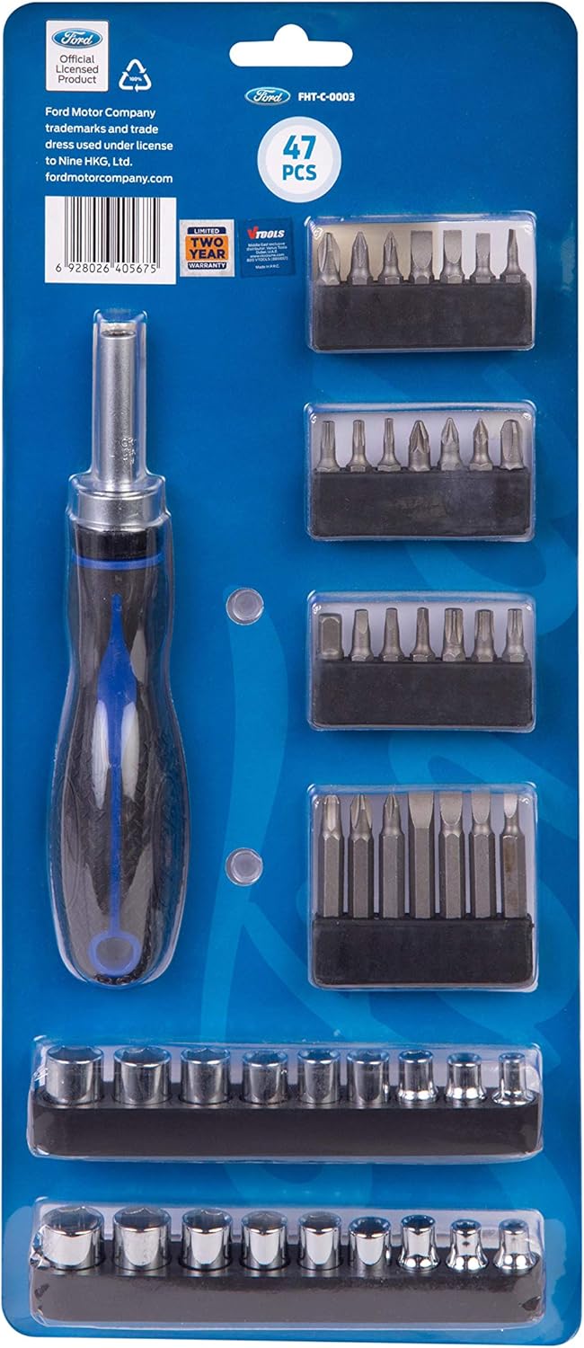 Ford Tools 47pc Ratchet Screwdriver/Bit/Socket/Hex/Torx Set (47 Piece ...