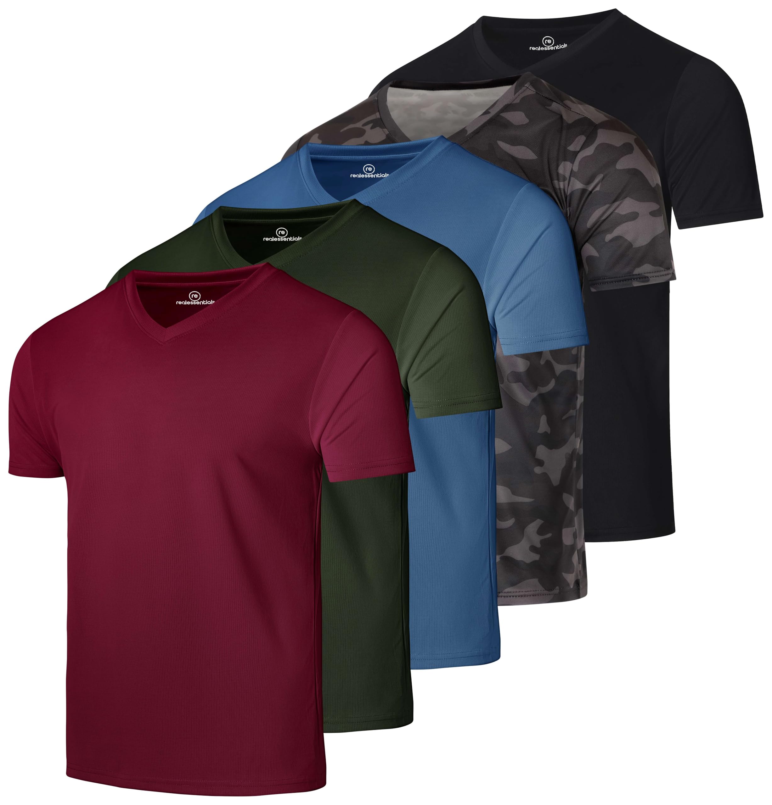5 Pack: Men’s V Neck Mesh Active T-Shirt Essentials Performance Workout ...