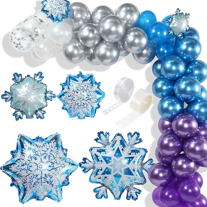 Amazon.com: Winter Snowflake Balloon Garland Arch Kit, 114 Pieces Silver Purple Blue Chrome ...