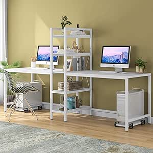 Amazon.com: Tribesigns Two Person Computer Desk with Bookshelf, 89 ...