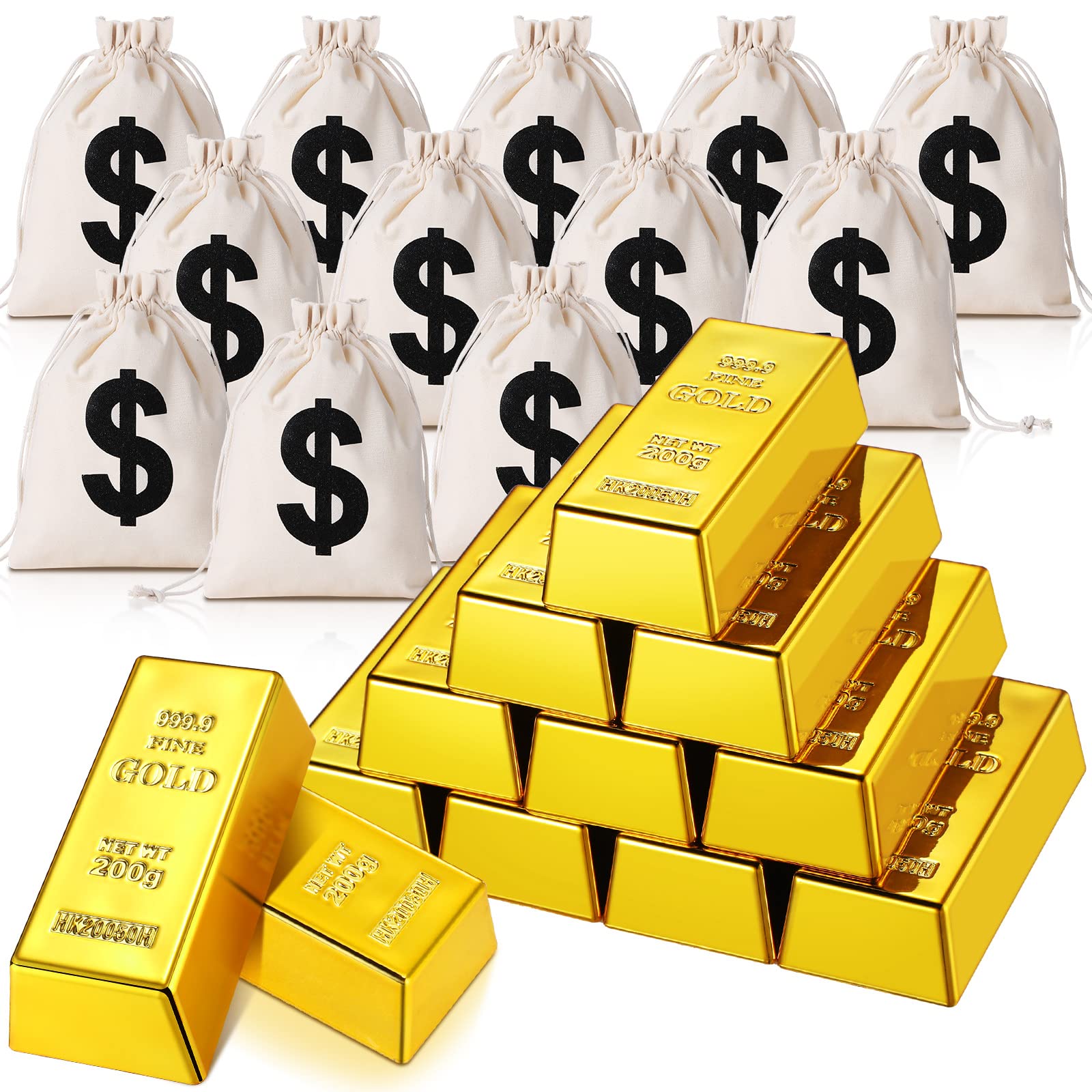 HyDren 24 Fake Gold Bar Set Includes 12 Pcs 2.4 in Mini Replica Bullion ...
