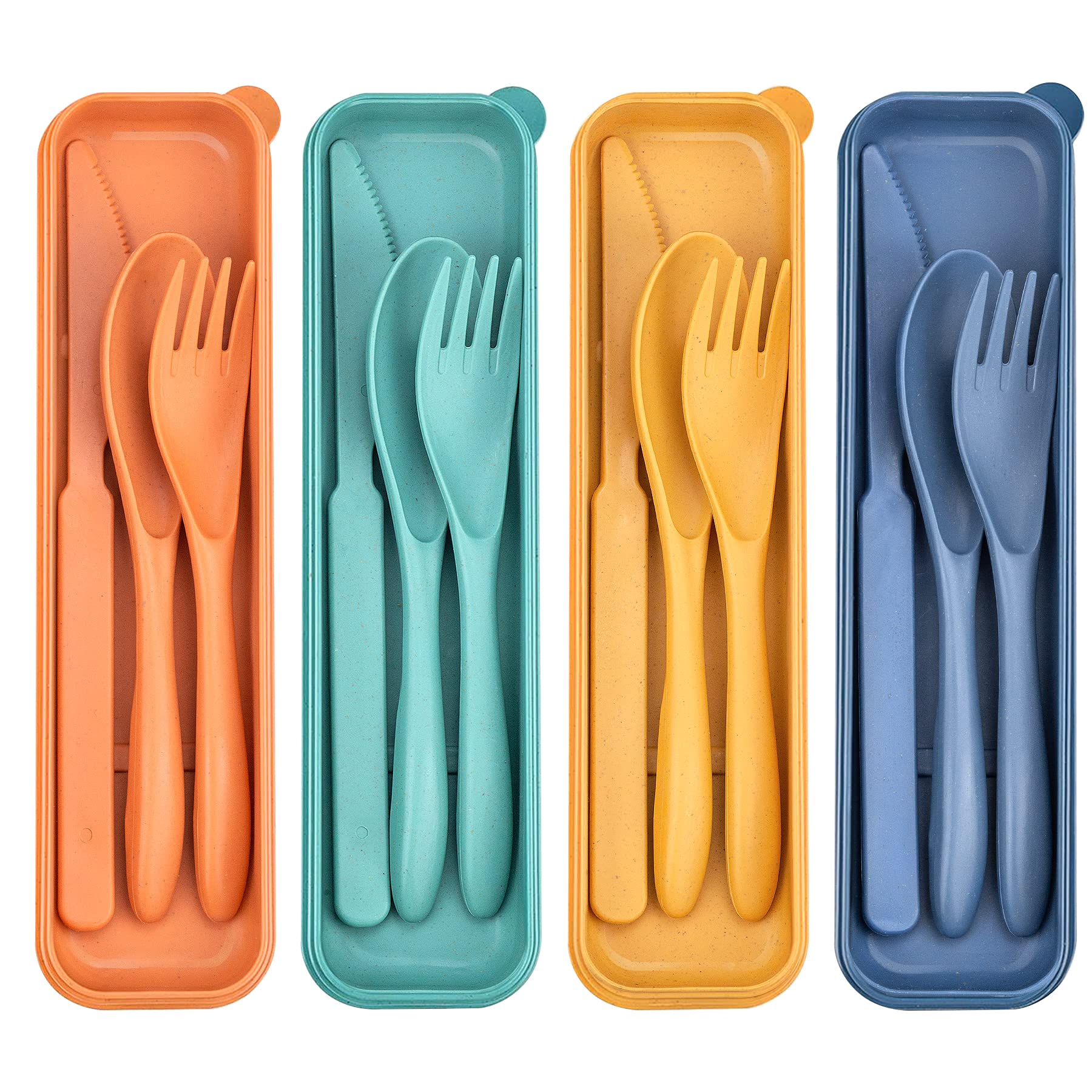 DISSKNIC 4 Sets Reusable Utensils Set with Case,Travel Utensils Cutlery ...