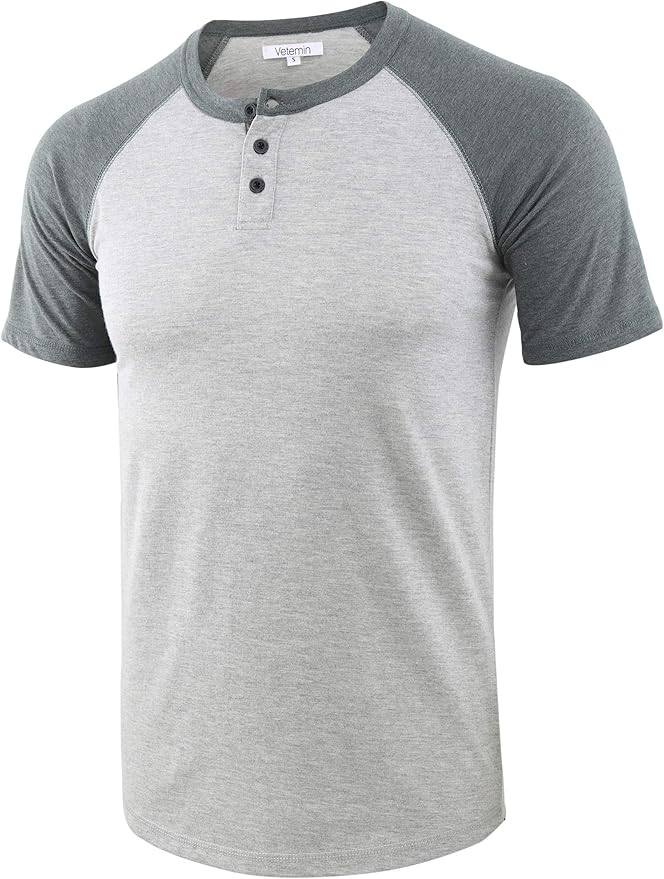 Vetemin playera de béisbol de manga corta para hombre Raglan Henley ...