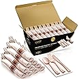 Amazon.com: SparkSettings Rose Gold Plastic Silverware - 50 Pre Rolled Napkin and Cutlery Set ...