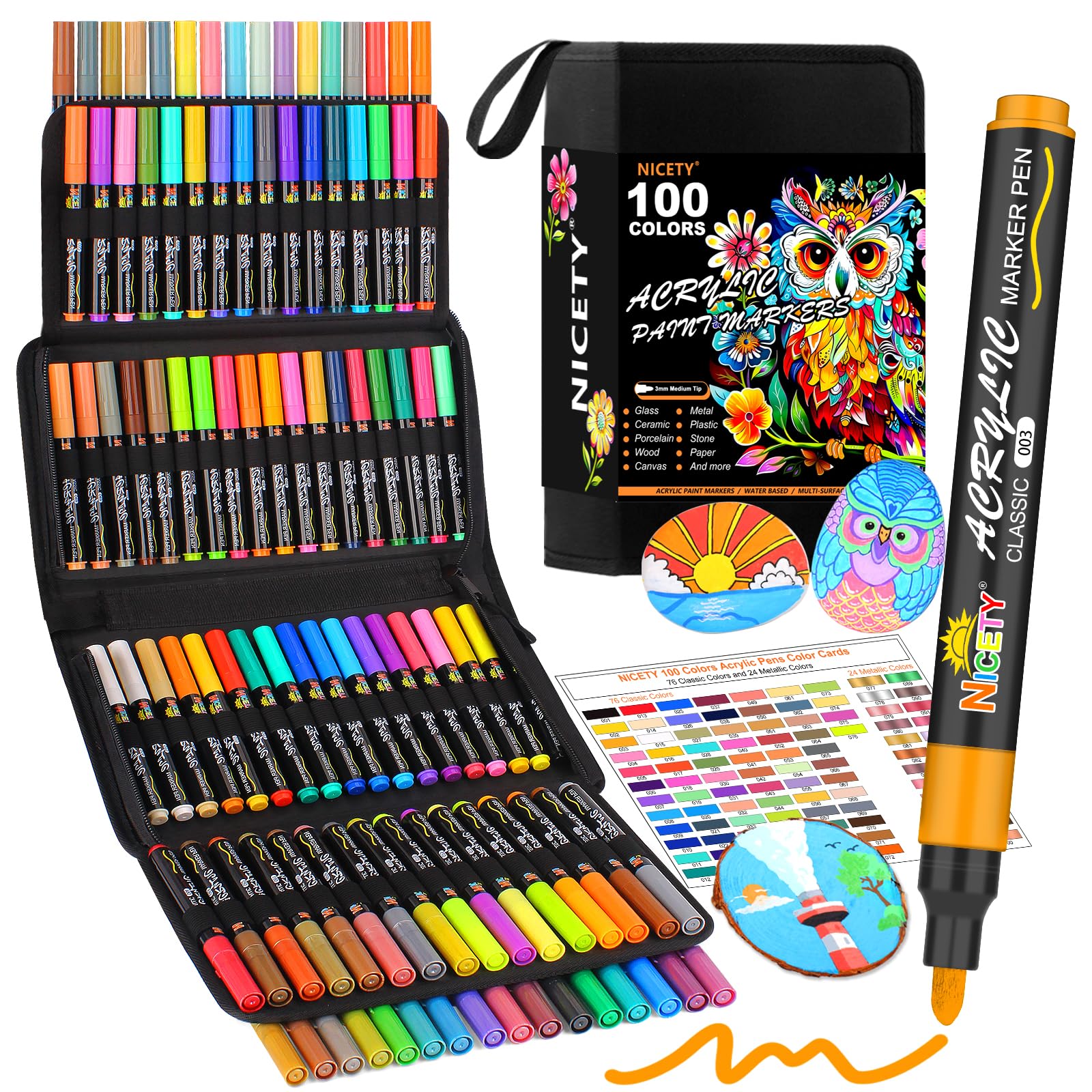 NICETY 100 Colors Acrylic Paint Pens Paint Markers, 3mm Medium Tip ...