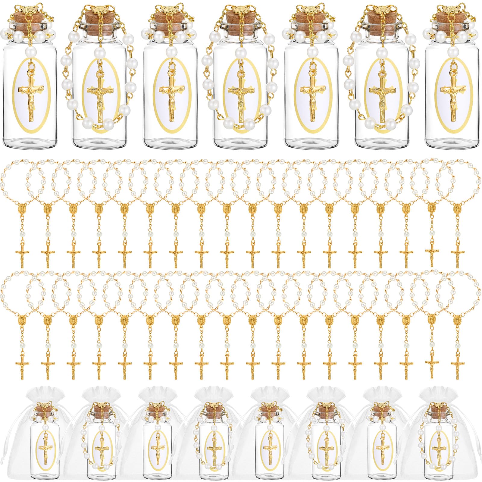 Chuangdi 109 Pcs 36 Sets Holy Bottles Glass with Cross Rosary Catholic ...