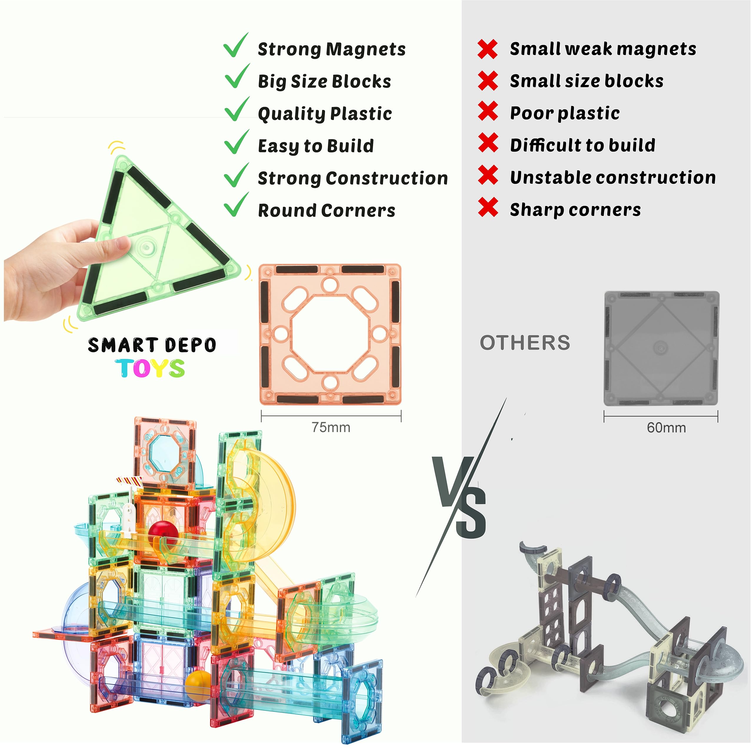 Mua Smart Toys 109 PCS Marble Run Magnetic Tiles Building Blocks STEM ...