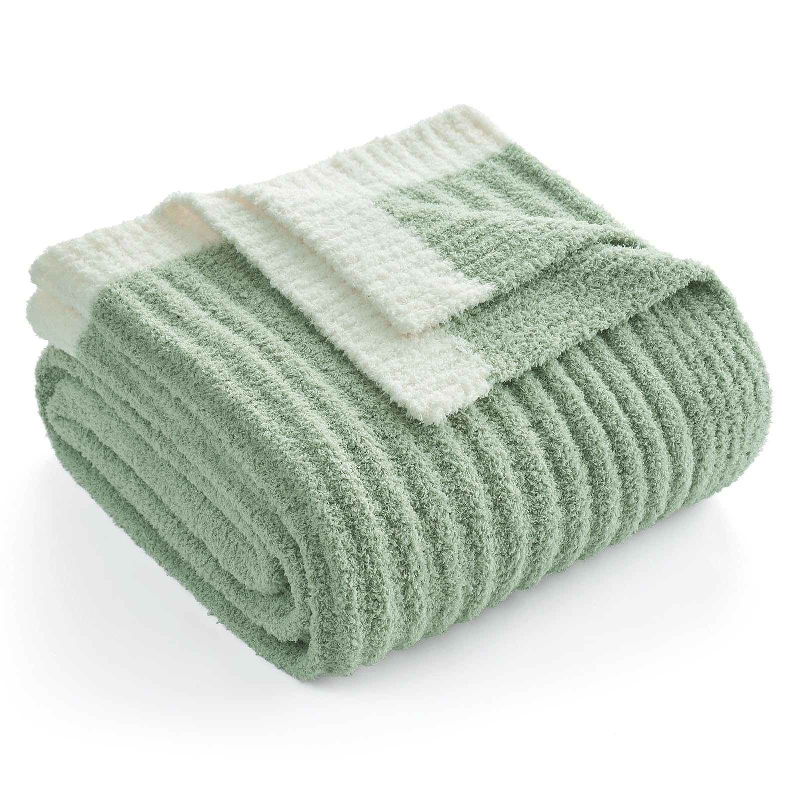 Snuggle Sac Fluffy Ribbed Throw Blanket for Couch, Sage Green ...