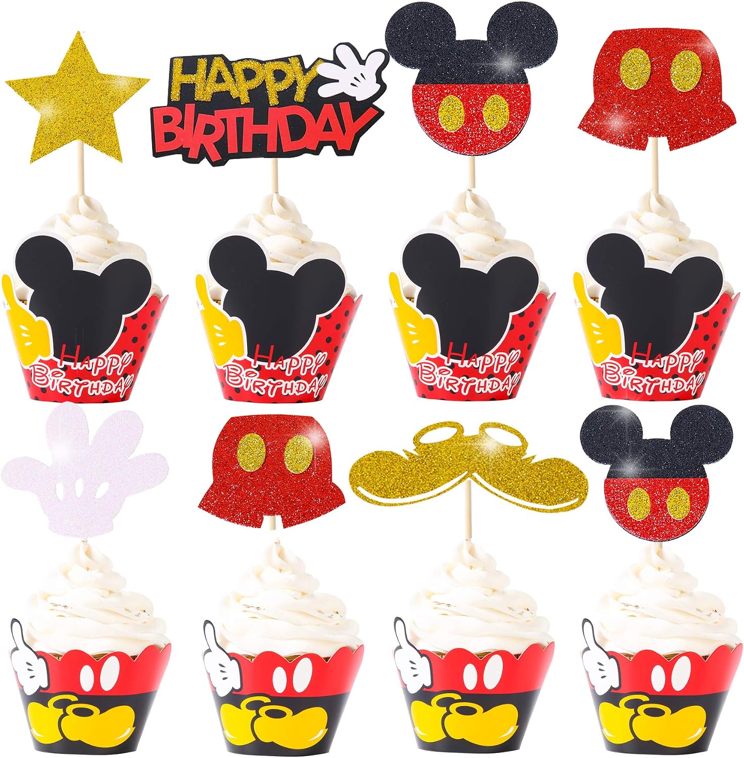 Mickey Mouse Cupcake Cake Toppers Wrappers Mickey Decoration for Baby ...