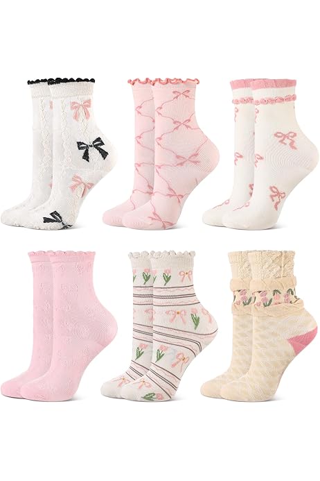 Ruffle Socks Women Chicingyou 10 Pairs Coquette Pink Bow Ruffle Ankle ...