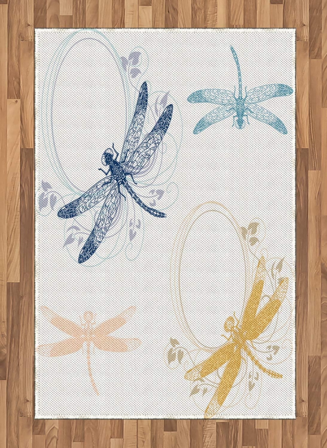 Amazon.com: Ambesonne Dragonfly Area Rug, Floral Spring Bugs Wings with ...