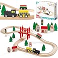 Amazon.com: Tiny Land Wooden Train Set for Toddler - 39 Piece- with ...