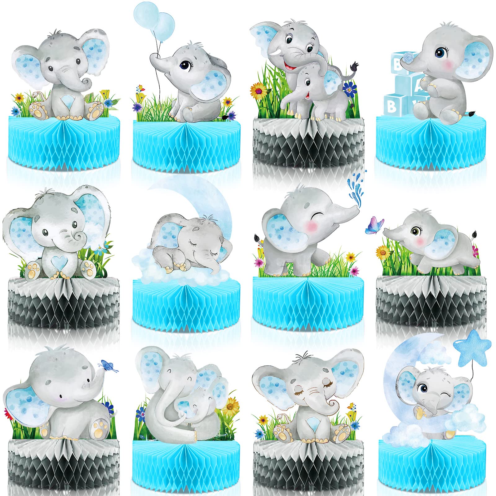Geosar 12 Pcs Elephant Themed Baby Shower Decorations Elephant ...