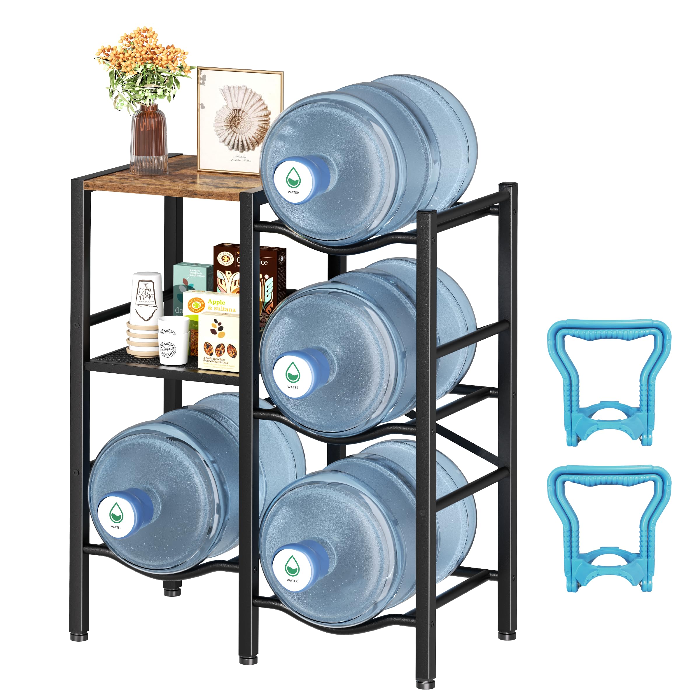 Creso hom 5 Gallon Water Jug Holder, 3 Tier Water Jug Stand with Wood ...