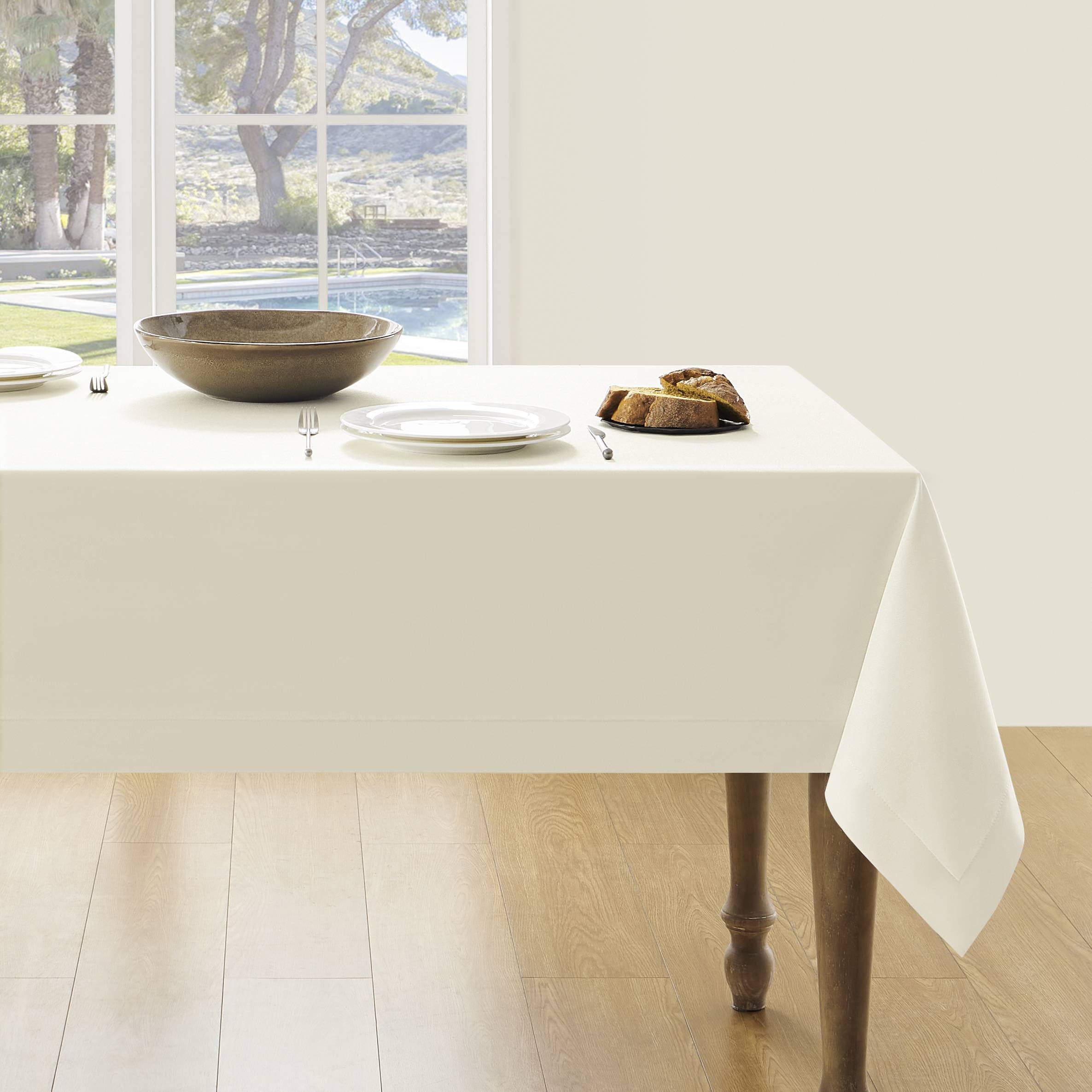 ZeeMart Ivory Tablecloth, Farmhouse Linen Style Table Cloth Rectangle ...