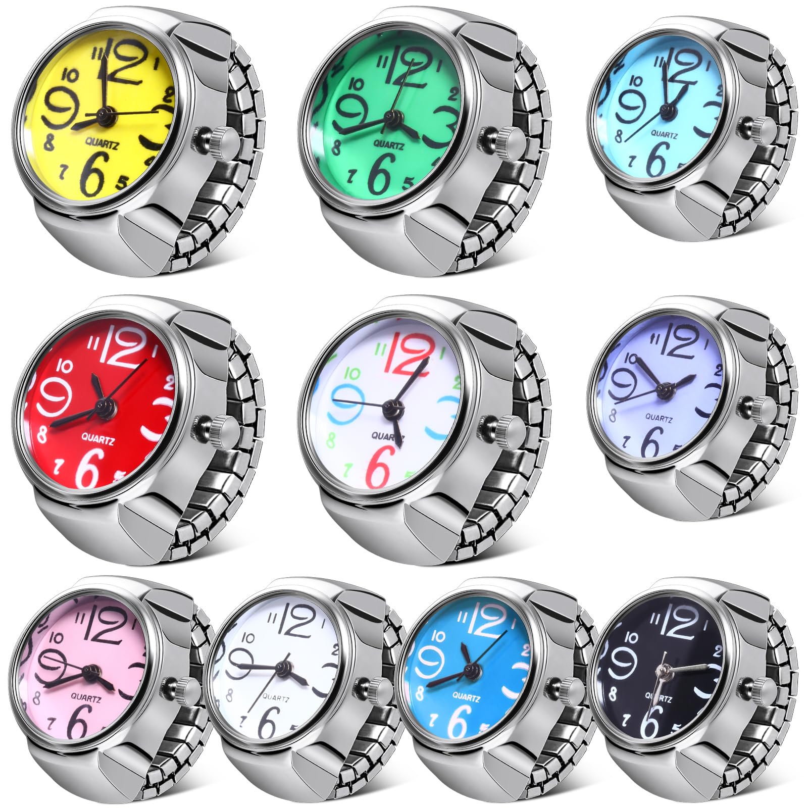 Landical 10 Pcs Finger Watches Ring for Women Men Adjustable Clock ...