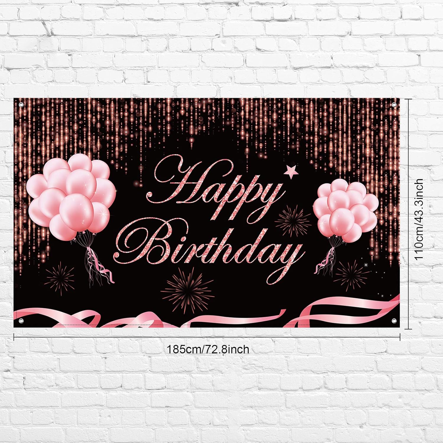 6 x 3.6ft Happy Birthday Party Backdrop Banner, Large Fabric Washable Glitter Sign Poster ...