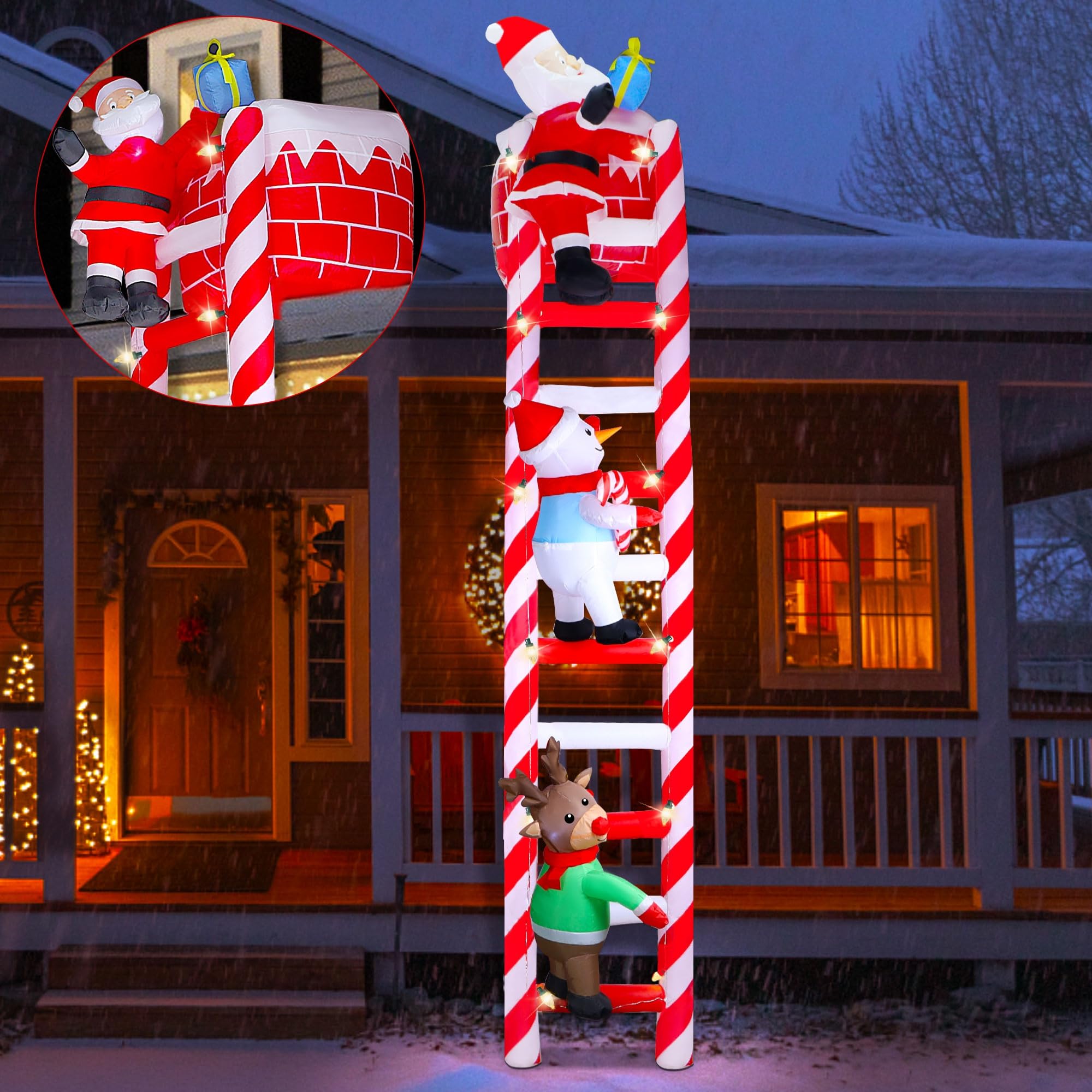 Joliyoou 10FT Christmas Inflatable Decoration, Giant Lighted Ladder to ...