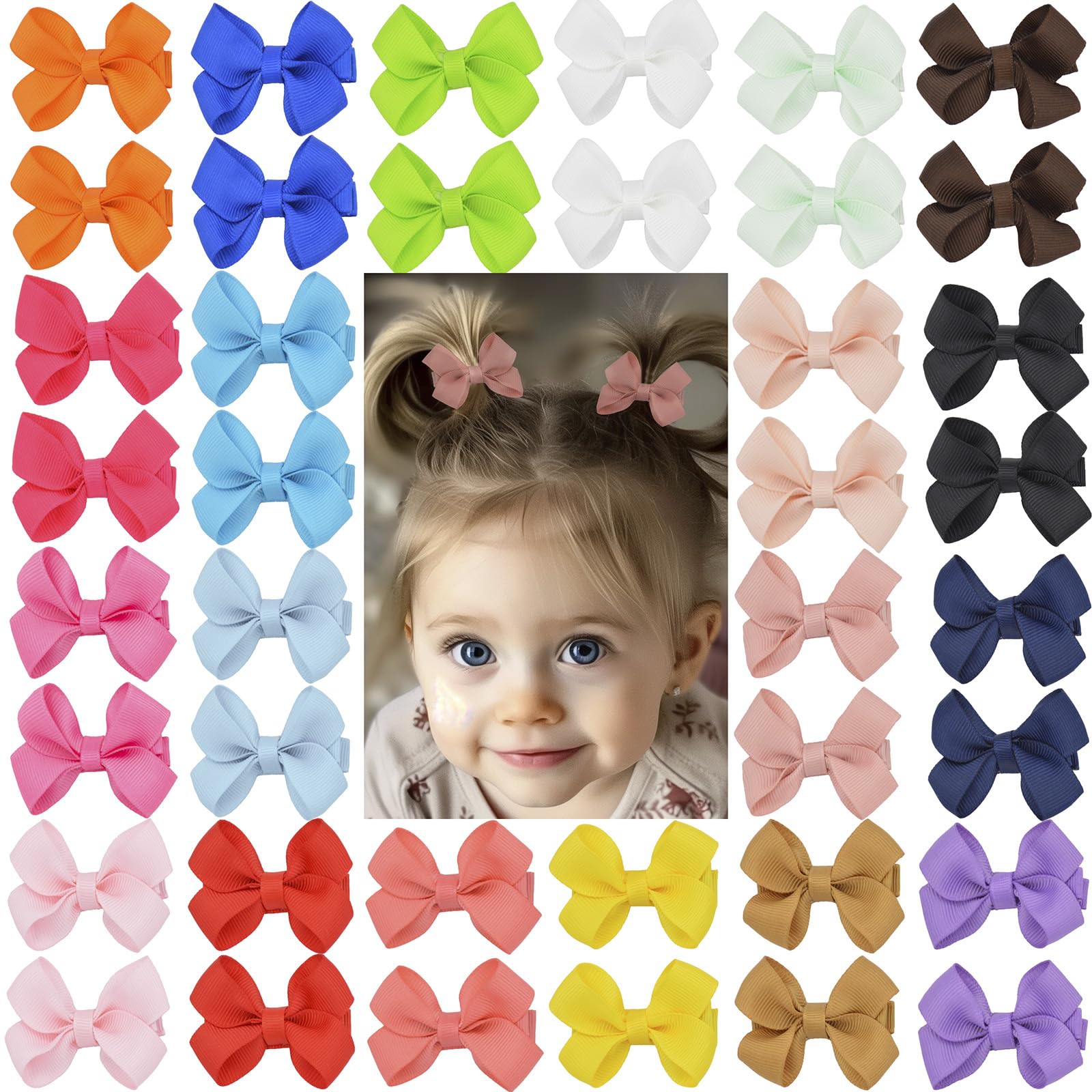 AllinYCC Fully Ribbon Lined Clip in Bows for Fine Hair, 20 Pars Tiny ...