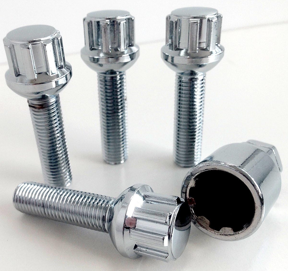 4er-Set Radmuttern für Alufelgen, M12 x 1,5, 40 mm lang, Radiussitz, 17 ...