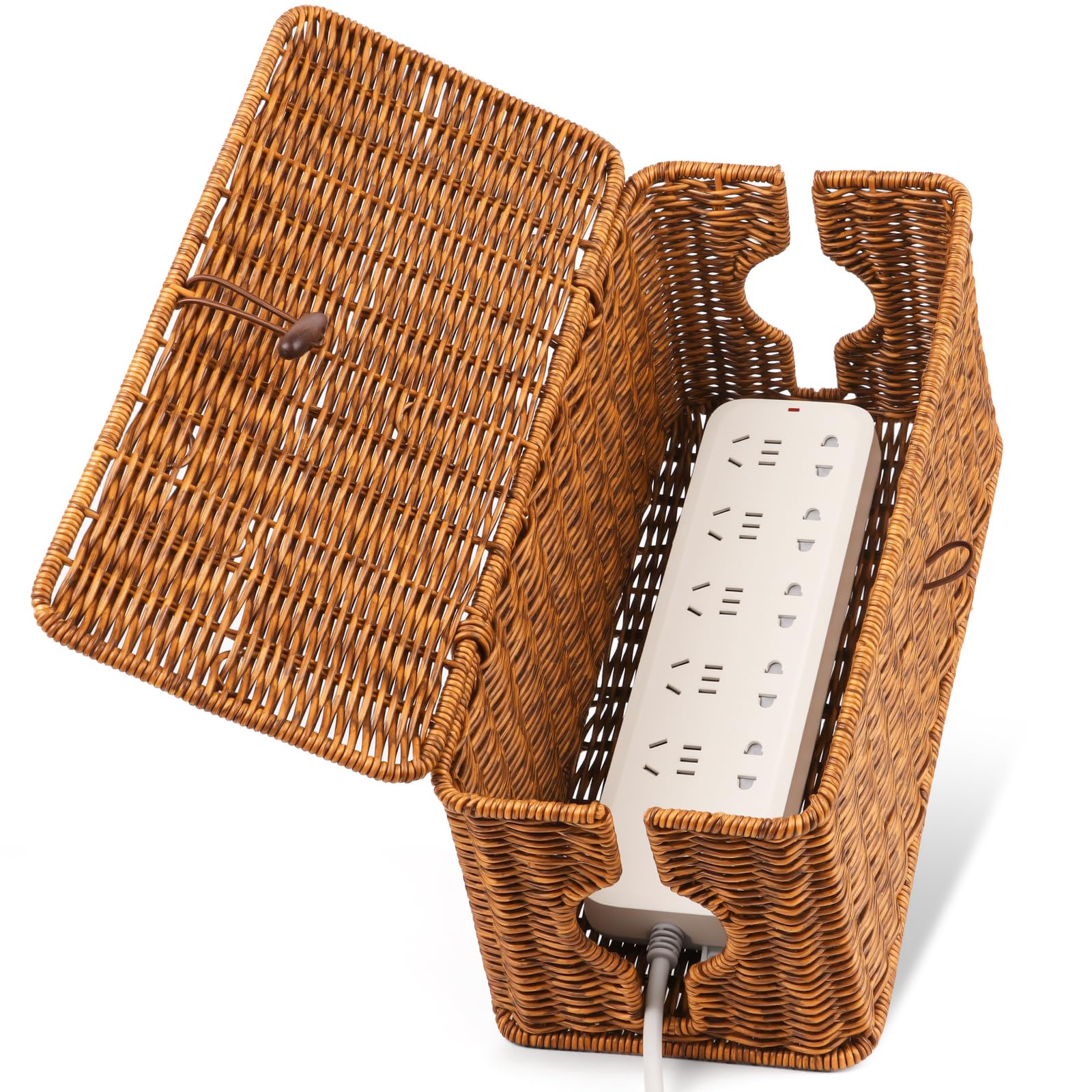 UOMTFAI Cable Organzier Box, Handwoven Imitation Rattan Power Strip ...