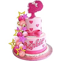 Amazon.com: 36 PCS Hot Pink Girl Cake Topper Pink and Gold Balls Cake ...