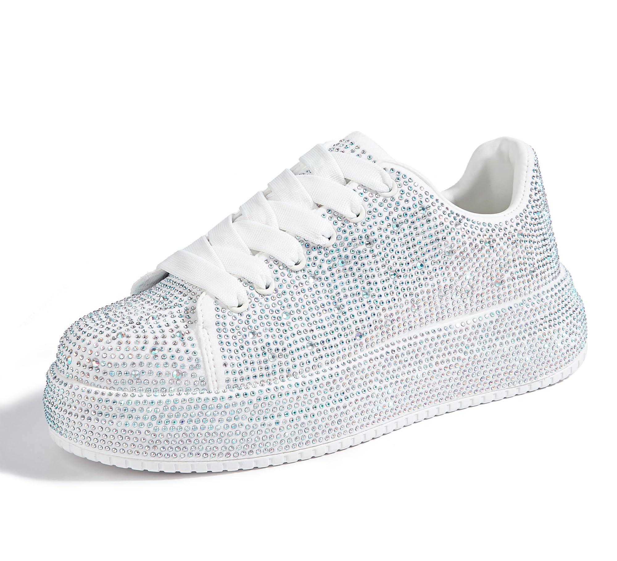 LUCKY STEP Rhinestone Sneakers for Women Platform Sparkly Glitter Bling ...