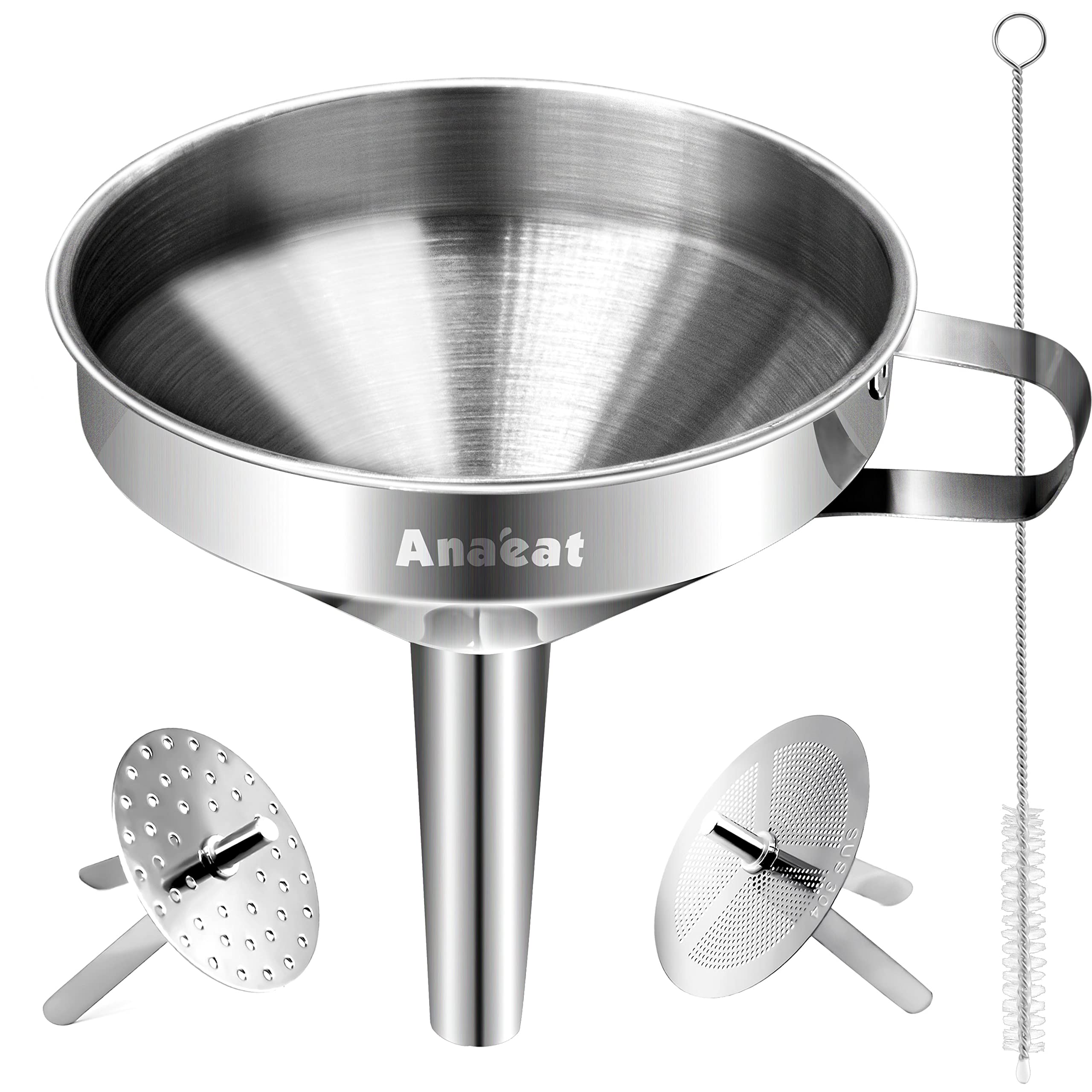 Anaeat Stainless Steel Kitchen Funnel, Multi-Use Premium Metal Food Grade Cooking Funnels with 2 ...