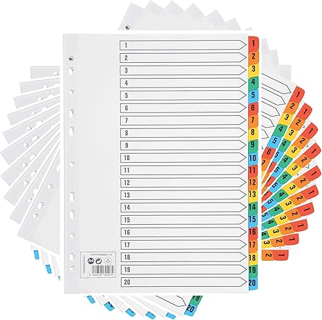 [10 Pack] A4 File Dividers 20 Part Numbered 1-20 | A4 Subject Dividers ...