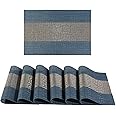 Amazon.com: FAVE Placemats Set of 6 Indigo Blue Woven with Gray ...