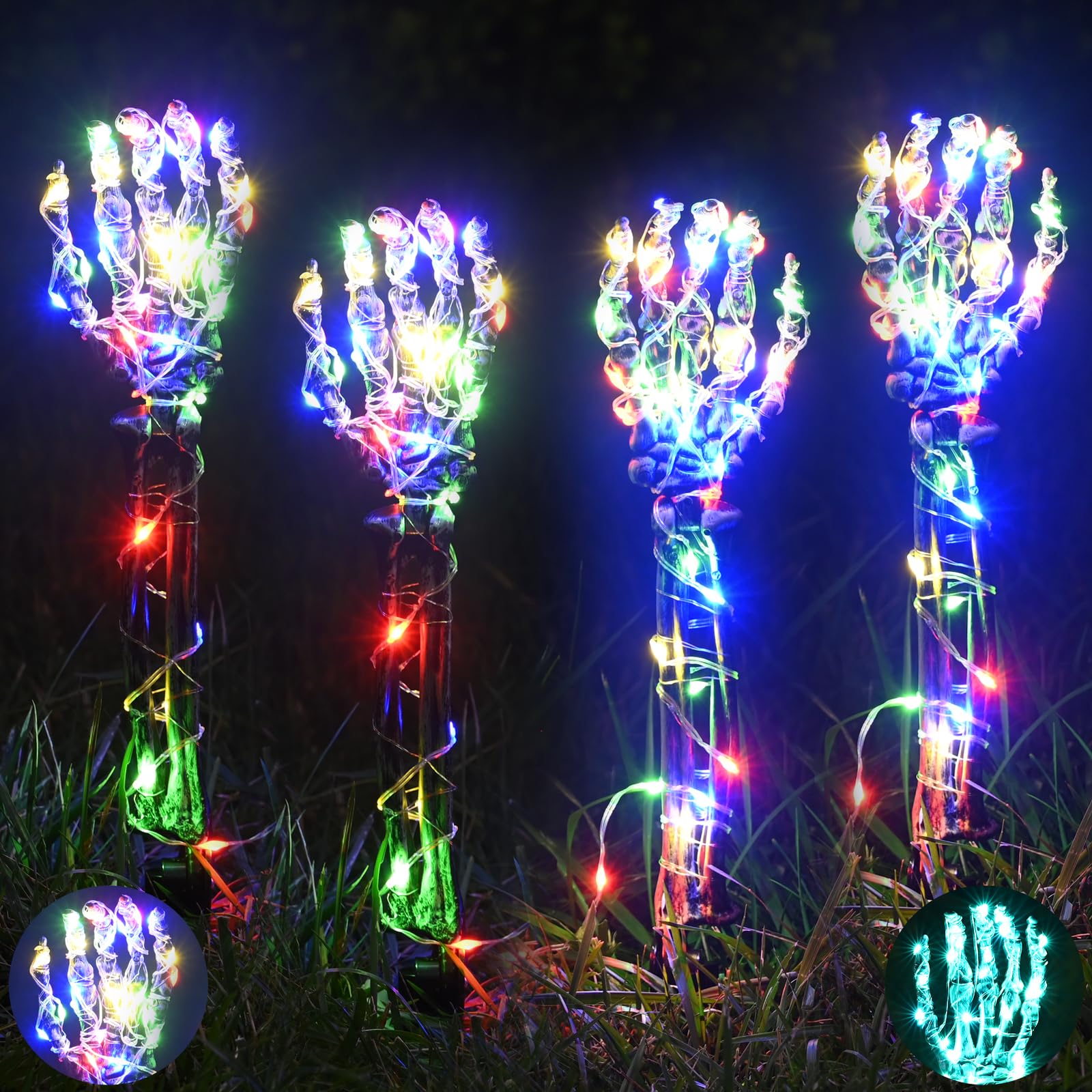Halloween Lighted Skeleton Hands Set, Sinranac 4 Pack Light Up Skeleton ...