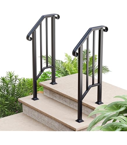 Single Post Single Post Wrought Iron Handrail – Outdoor Stair Railing ...