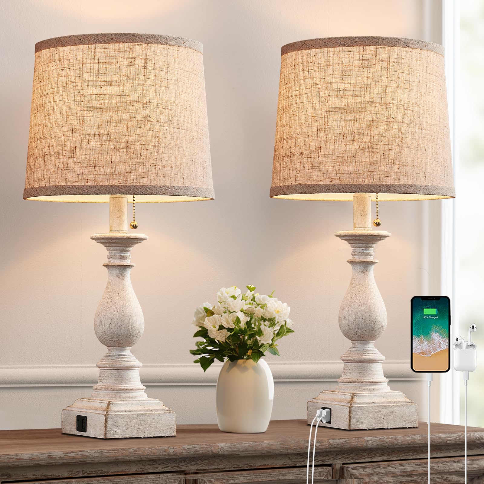 HUITICO 21.5'' Small Table Lamps for Bedroom nightstand Bedside Lamps ...