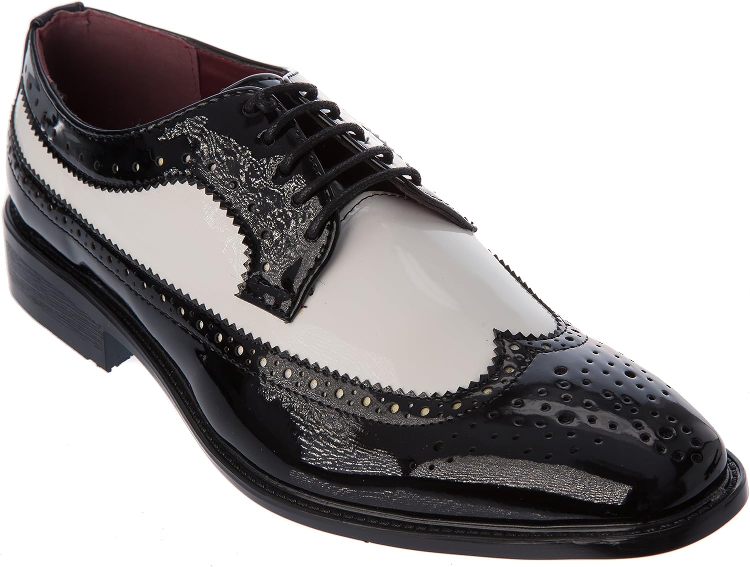 Alberto Fellini Mens Oxford Wing-Tip Lace-Up Black White Dress Shoes ...