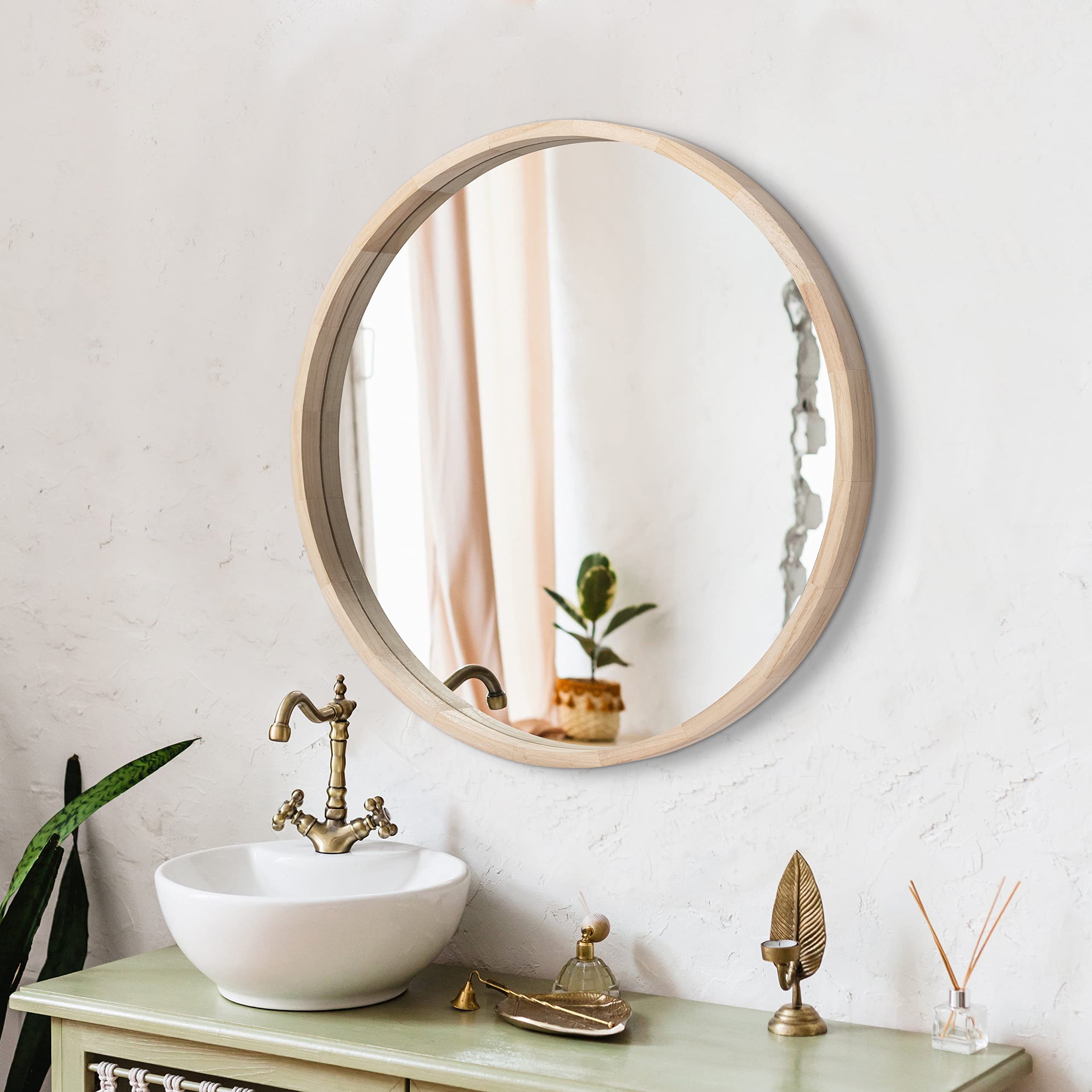LYYYXGYP Round Wood Mirror 24 Inch Farmhouse Wall Mirror Wooden Framed ...