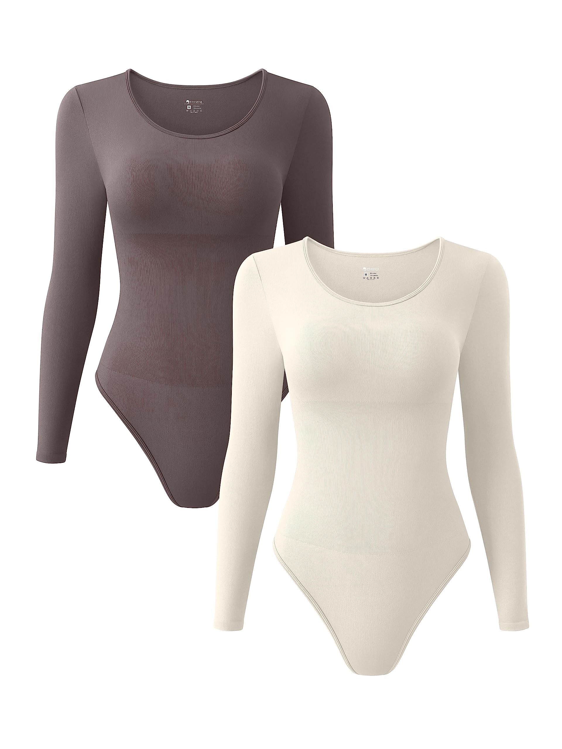 OQQ Women's 2 Piece Sexy Ribbed One Crewneck Long Sleeve BodySuit, Tea ...