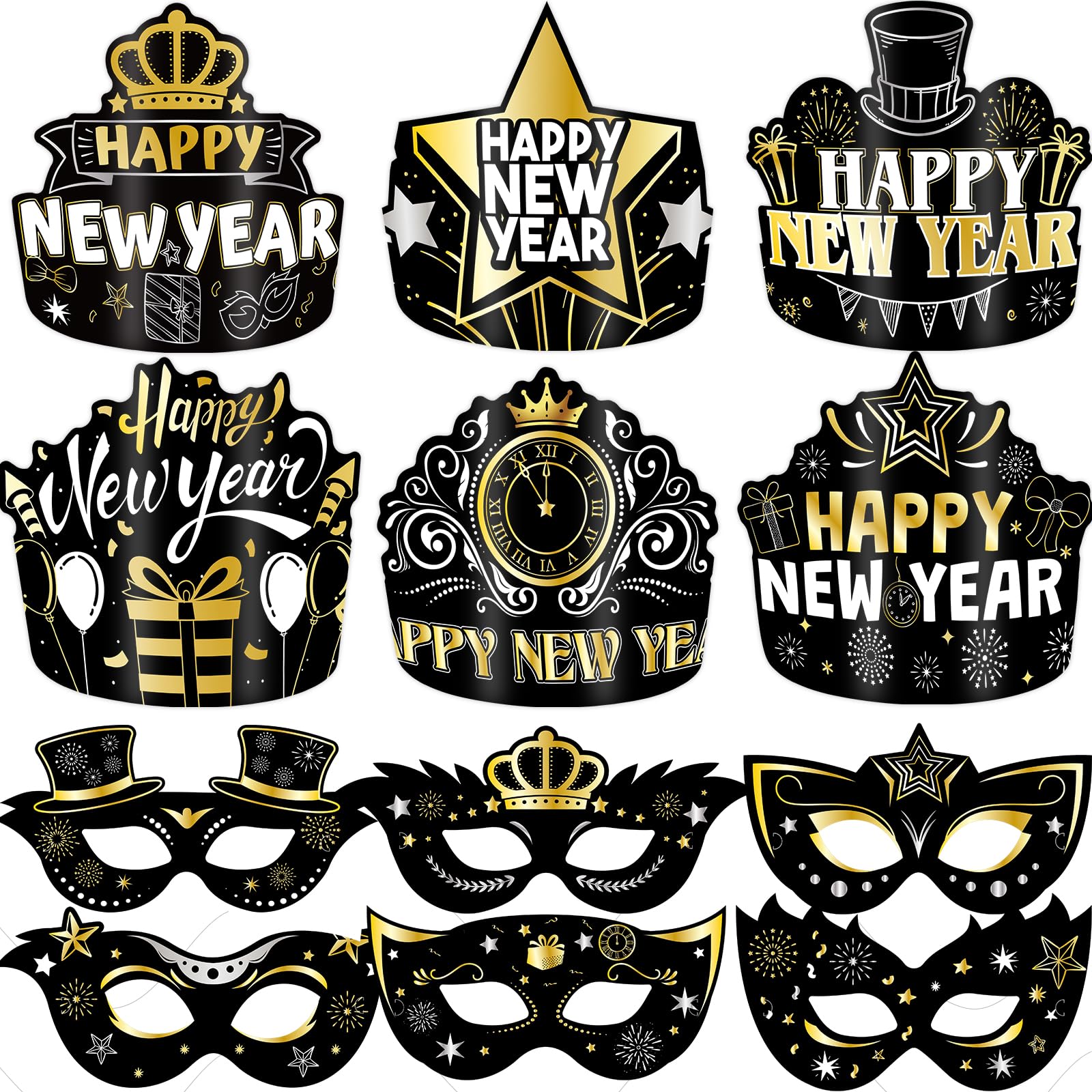 Fancy Land 24 Happy New Year Paper Crowns Hats and 24 Happy New Year ...