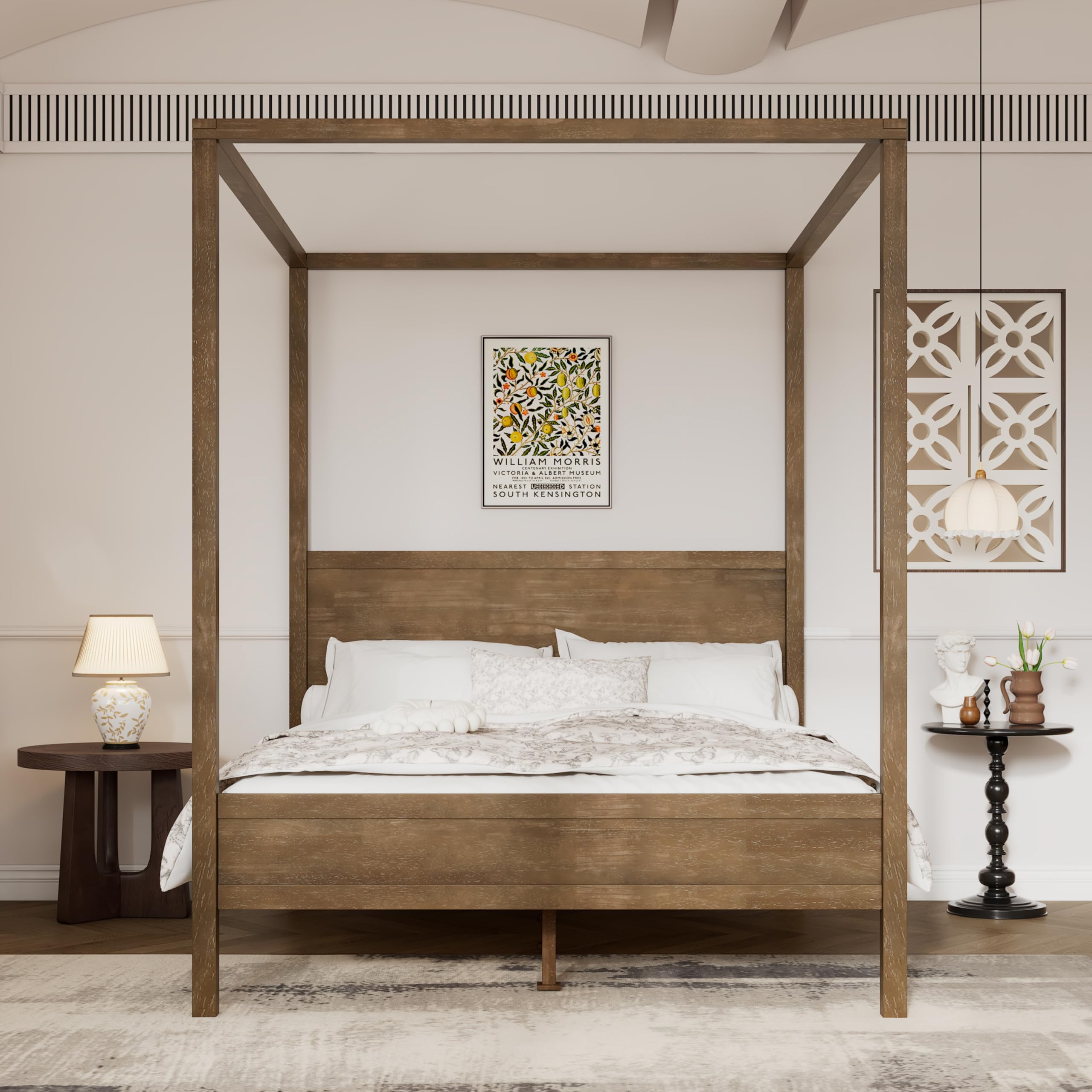 Christopher Knight Home Darnel Wooden Canopy Bed Frame Queen Size with ...