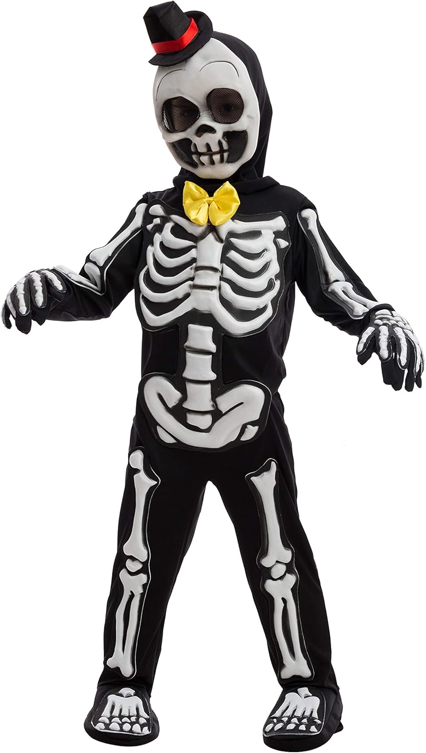 Spooky Skelebones Deluxe Skeleton Kids Toddler Costume Set with Glow in ...