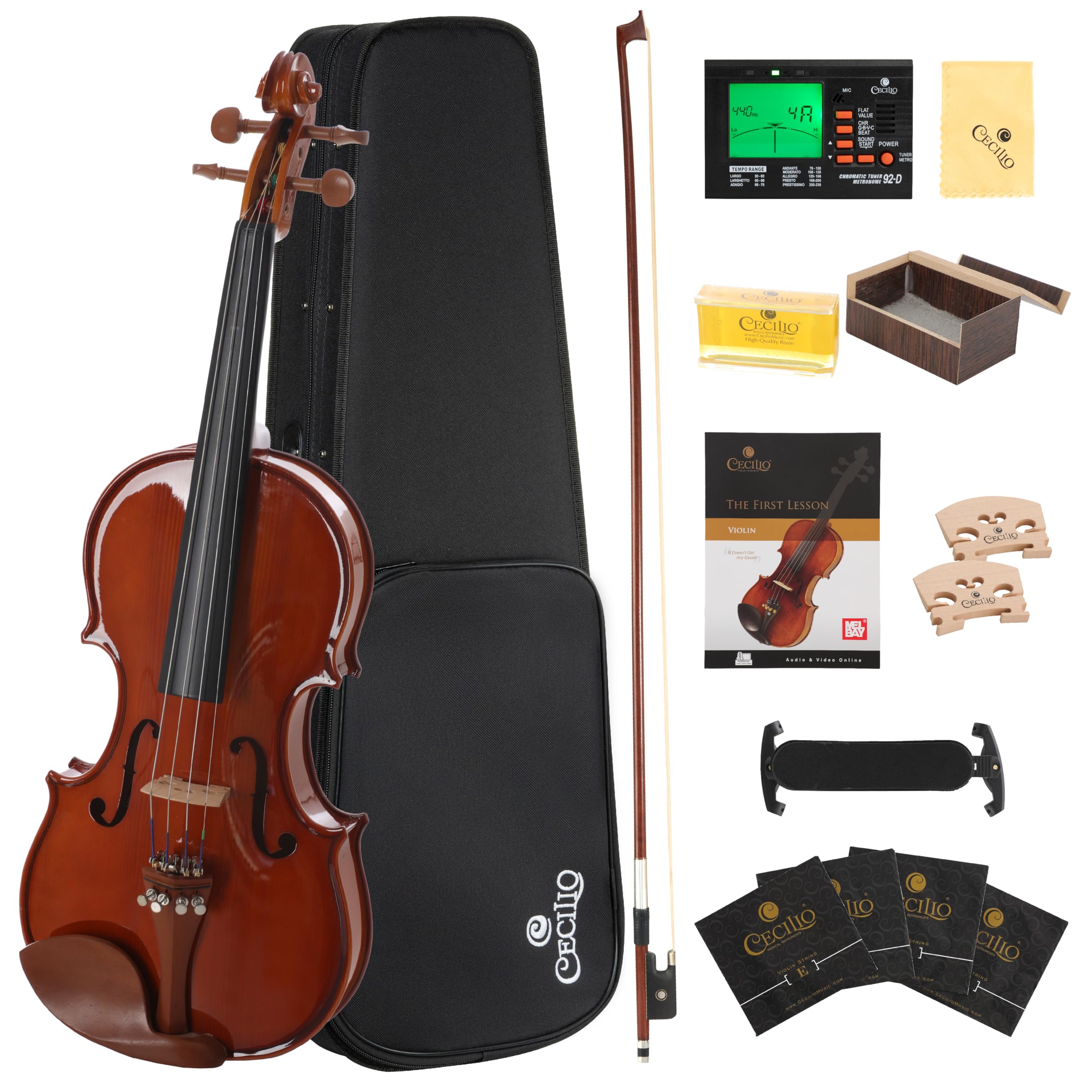 Cecilio 1/2 Size Natural Varnish Violin for Beginners, Hand-Carved ...