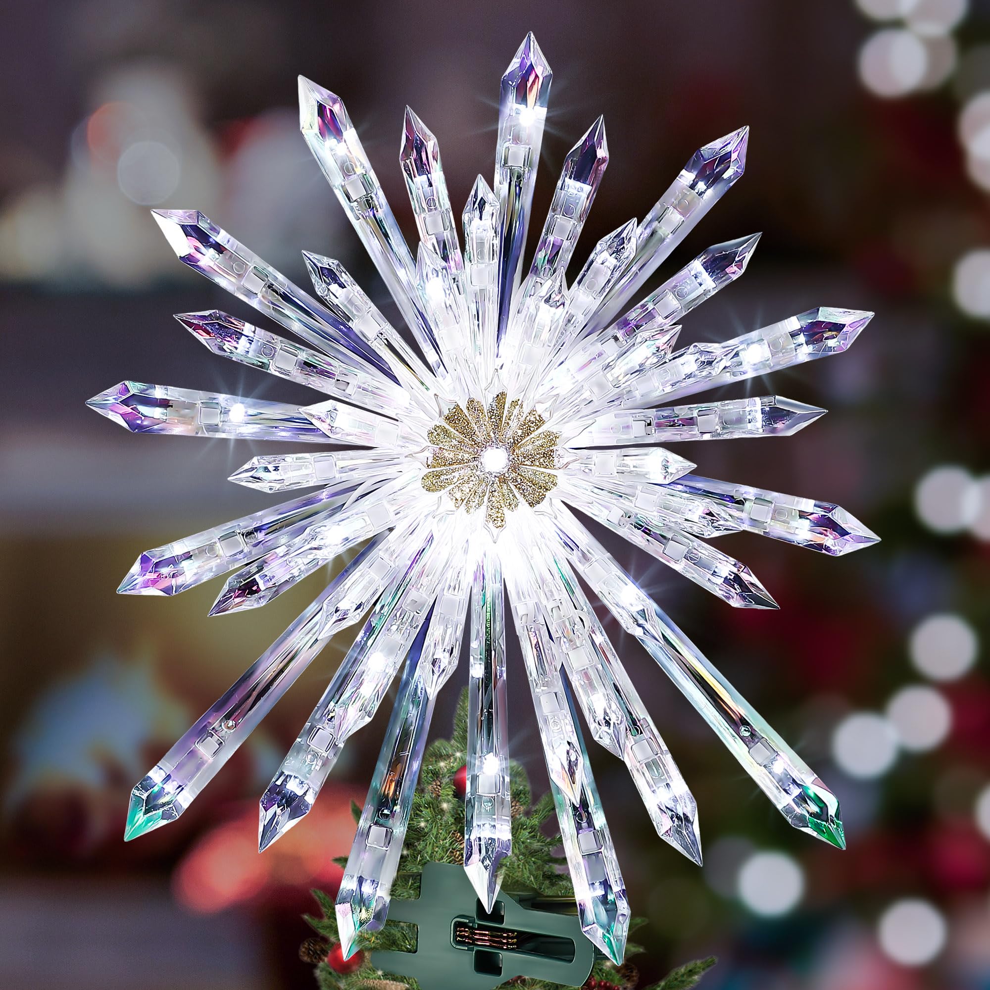 Meonum Christmas Tree Topper, 13.5'' LED Acrylic Icicle Shaped Tree ...
