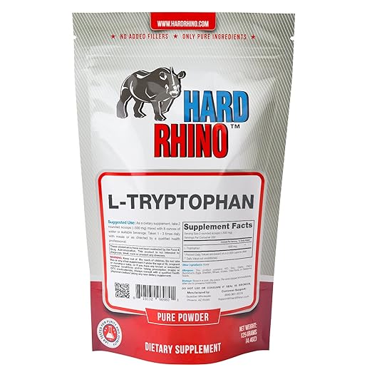 Hard Rhino L-Tryptophan Powder, 125 Grams (4.4 Oz), Unflavored, Lab ...