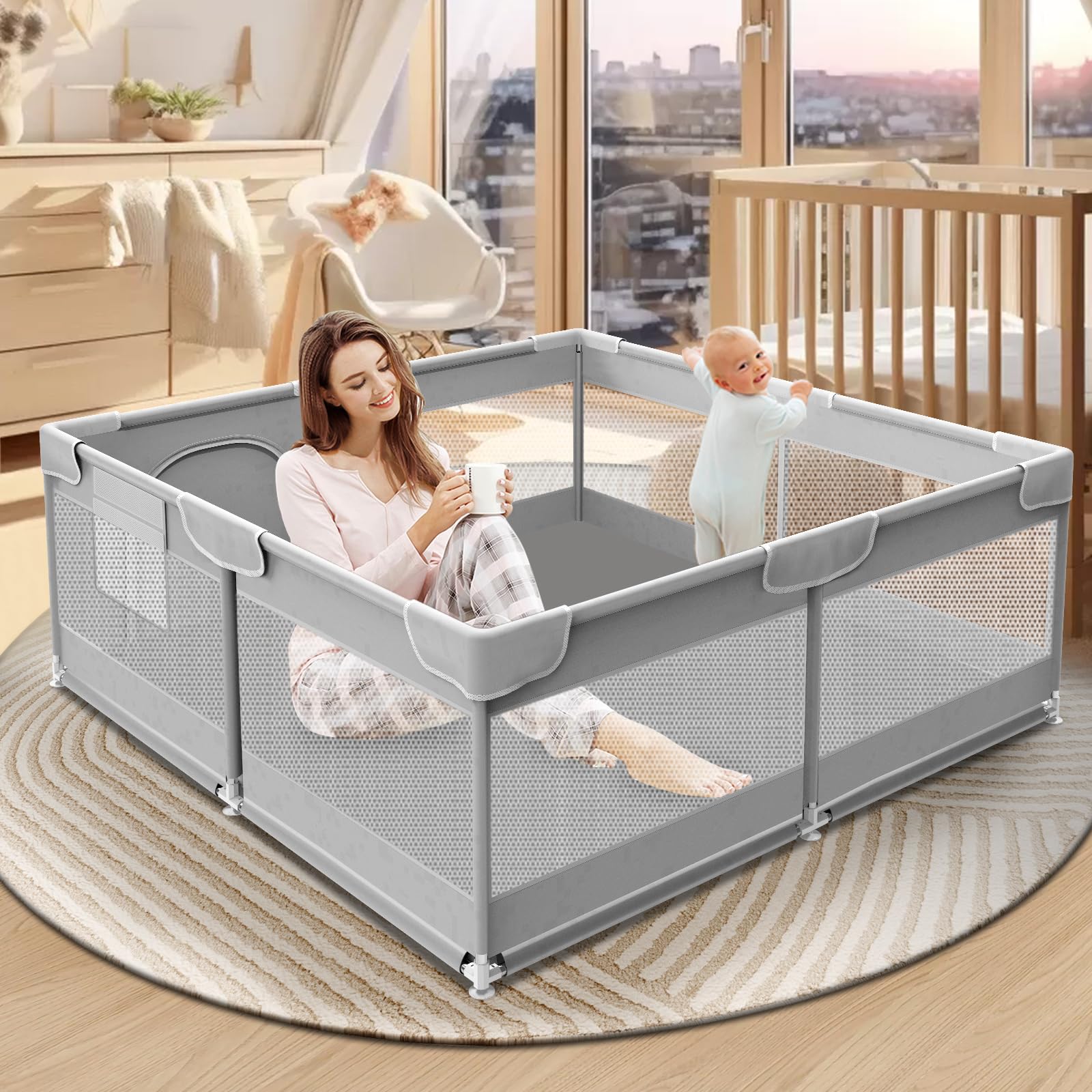 XVISHX Baby Playpen 50 x 50 Inch Play Pen Playards, Playpen for Babies ...