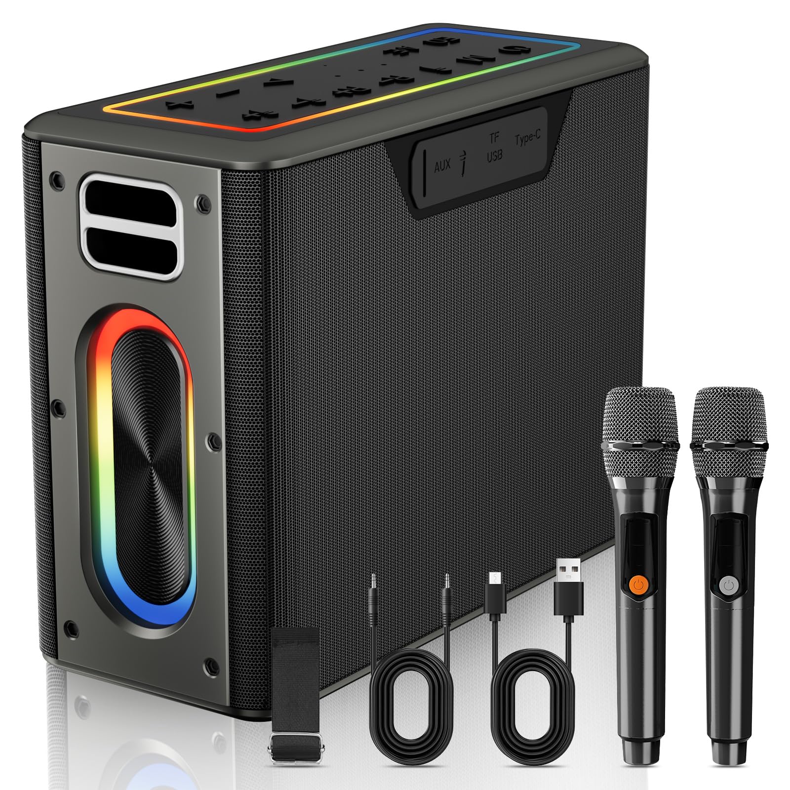 Karaoke Machine with Two Wireless Microphones, Powerful Portable ...