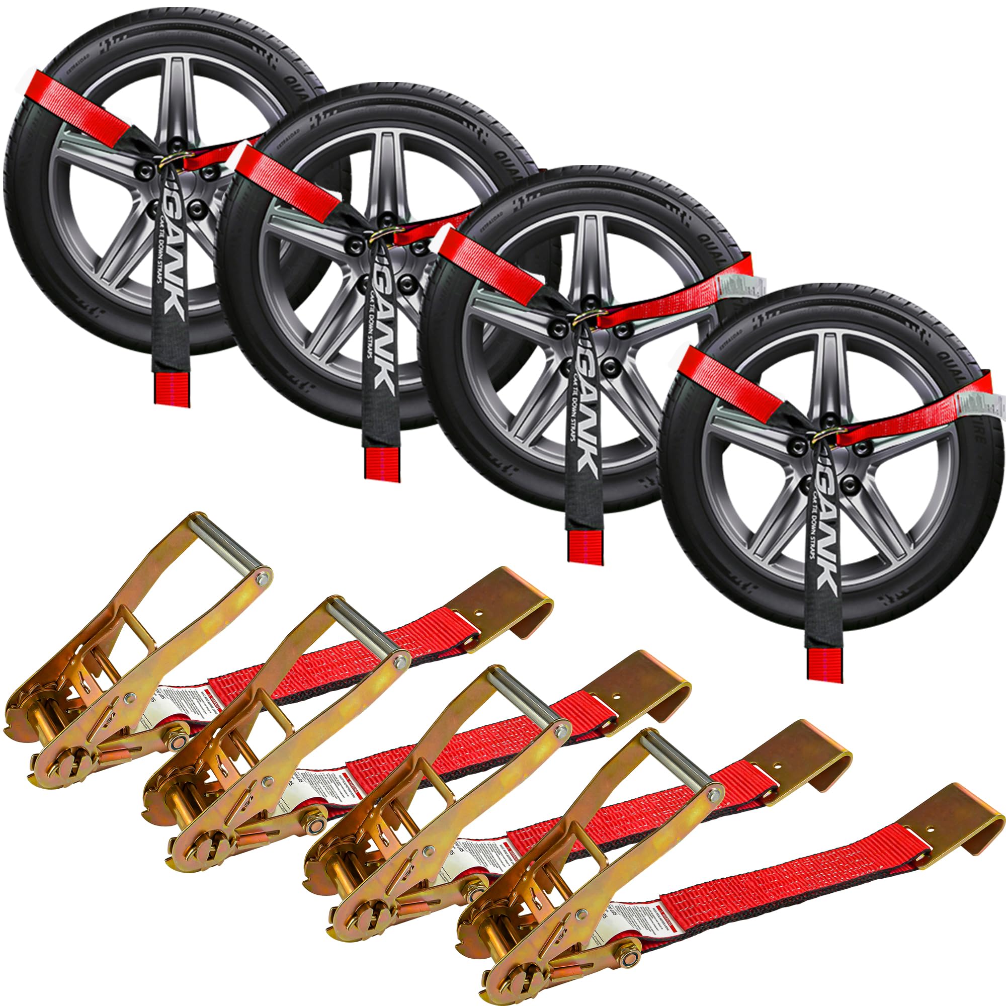 Car Tie Down Straps for Trailers (4PK) – 2'' X 96'' Tire Webbing with ...