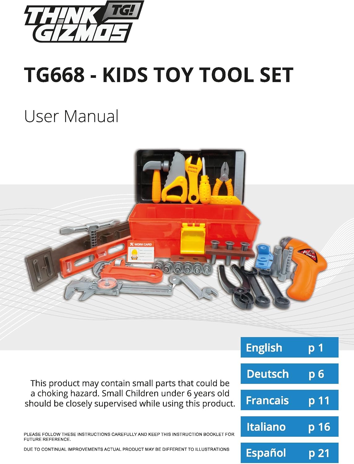 Think Gizmos Kids Tool Set – Fun Tool Box Set For Kids – 40 Pretend ...