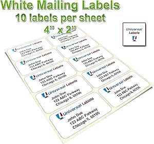 Amazon.com : Universal Labels 4" X 2" Address Labels - 10 Labels Per ...