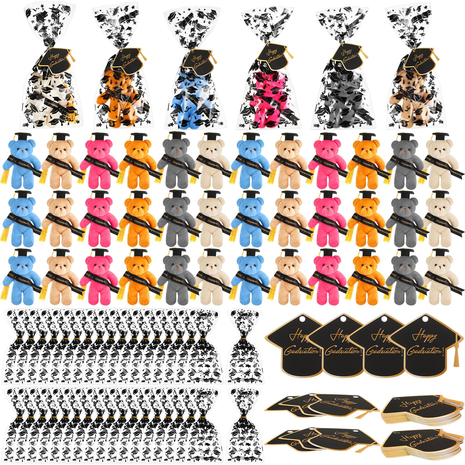 Zonon 108 Pcs Graduation Season Mini Stuffed Bear Bulk Bear with Cap ...