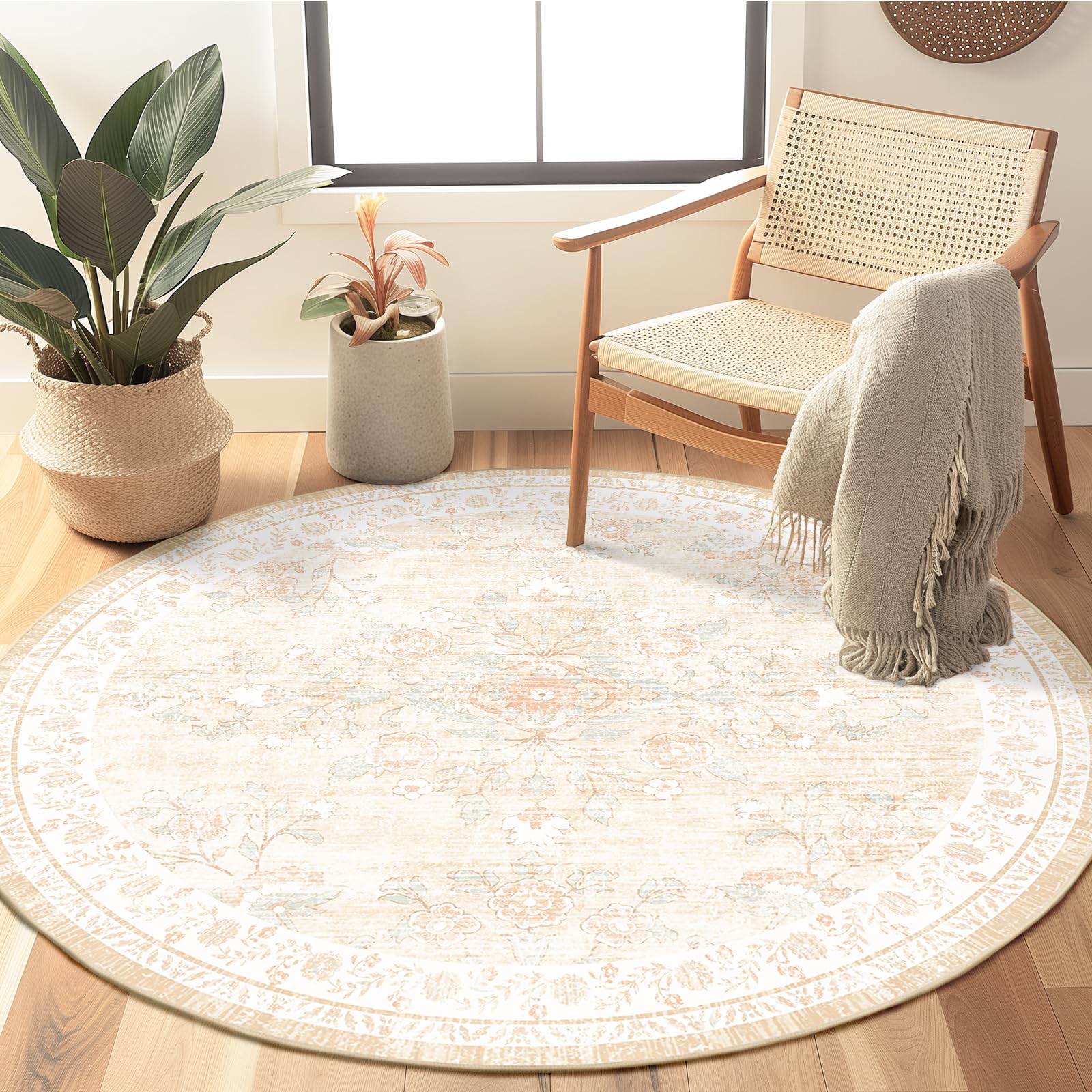 RELEANY Area Rug 6ft, Vintage Floral Distress Print Pattern, Washable ...